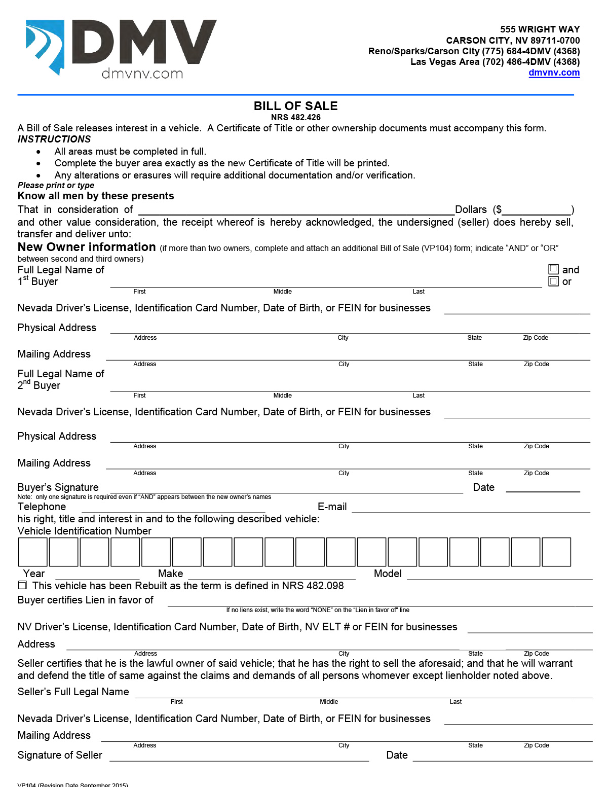 Nevada Bill of Sale Form Templates, Free Samples - PandaDoc