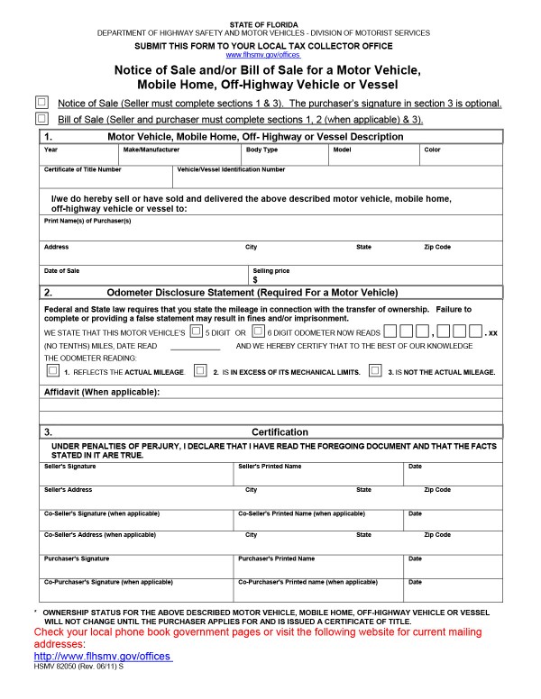 Affidavit Gift Motor Vehicle Florida My Bios