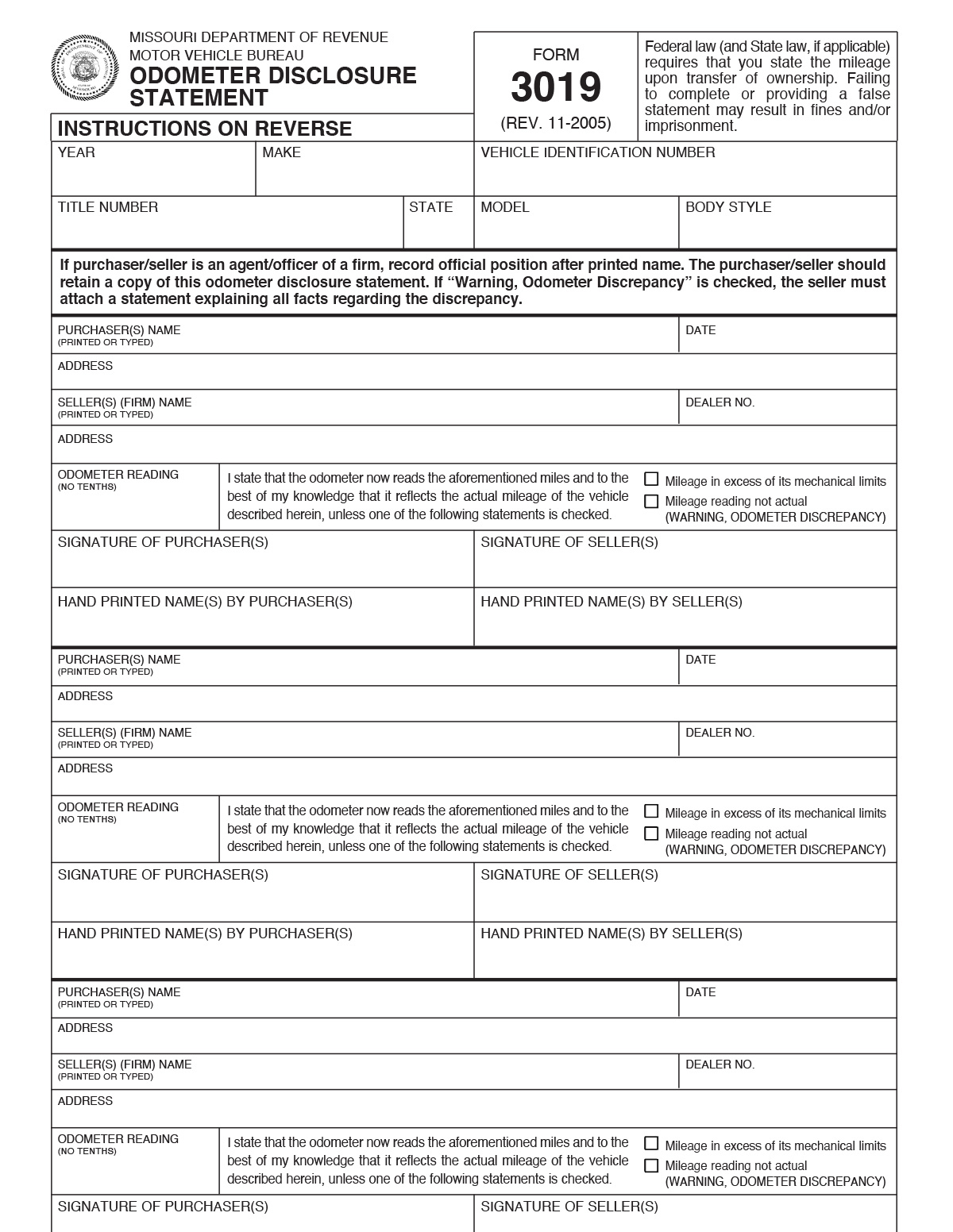 Missouri Bill of Sale Form Templates for Autos, Boats and More