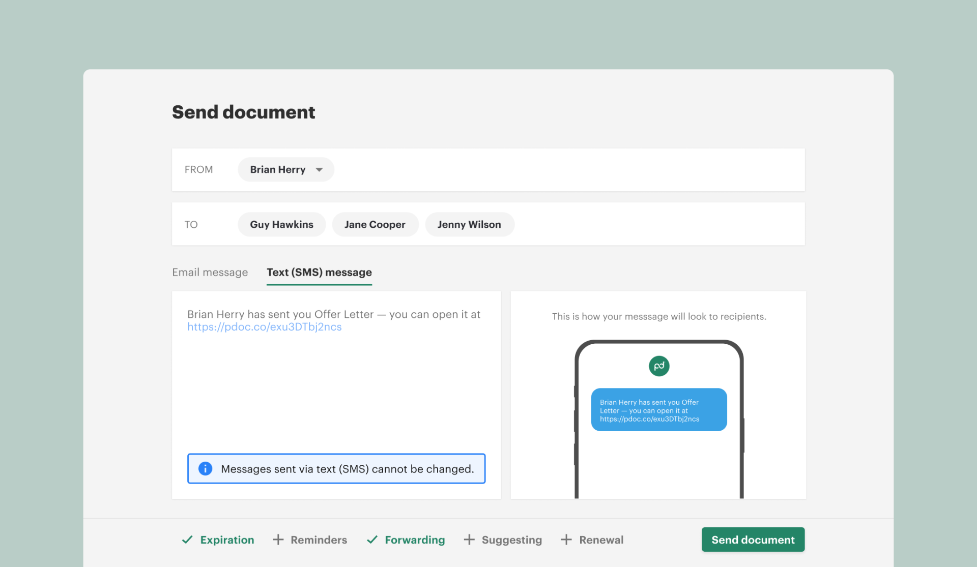 Send documents via text (SMS)