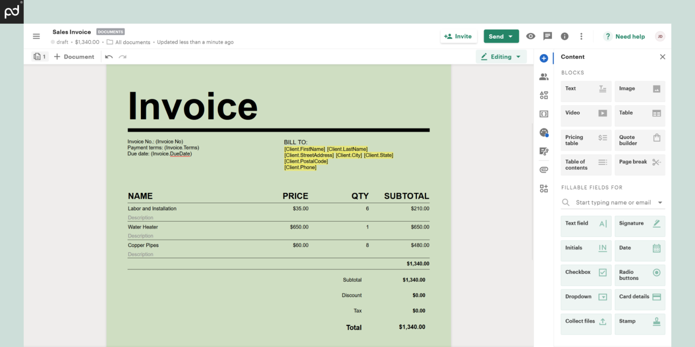 Best plumbing invoice software | PandaDoc