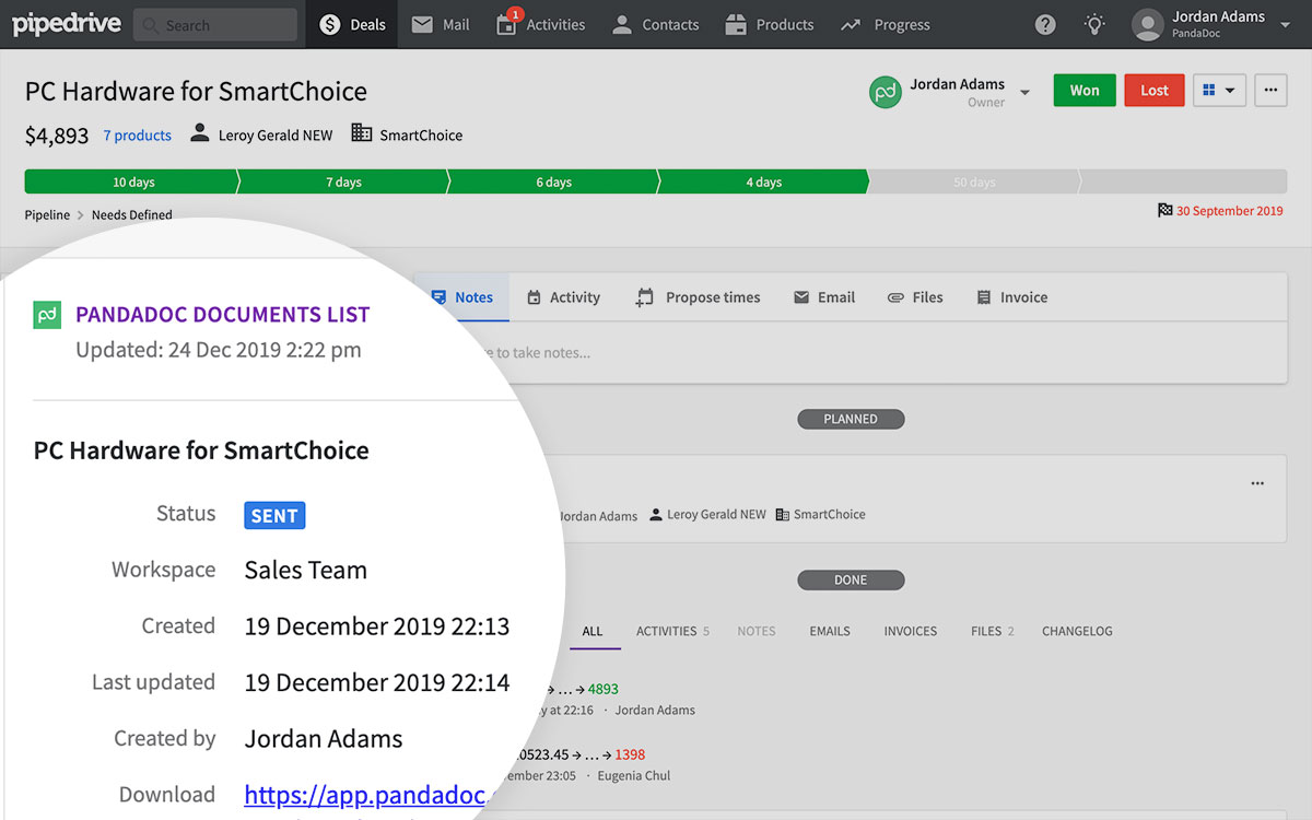 PandaDoc In The Pipedrive App Panel Pandadoc