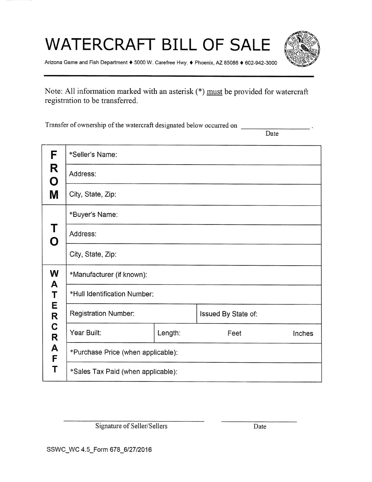 Arizona Bill of Sale Forms and Requirements for Registration